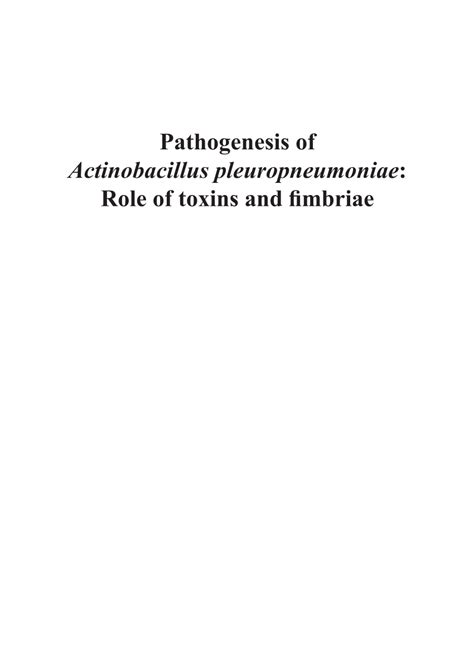 Pdf Pathogenesis Of Actinobacillus Pleuropneumoniae Role Of Toxins