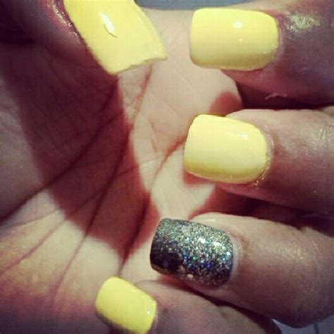 My Nails Yellow And Sparkle Grey Buttermilk Yellow Nails