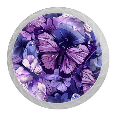 4 Pack Pattern Cabinet Knobs Seamless Butterflies Purple Cabinet Pull