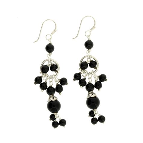 Long Black Onyx Sterling Silver Dangle Earrings Purple Leopard Boutique