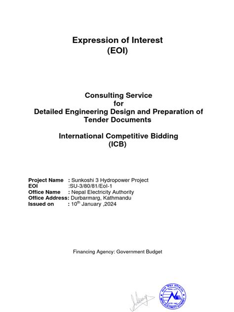 To Publish Sunkoshi 3 Complete Eoi Document Pdf Dam Topography