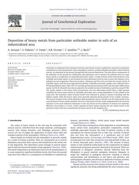 Pdf Deposition Of Heavy Metals From Particulate Settleable Matter In