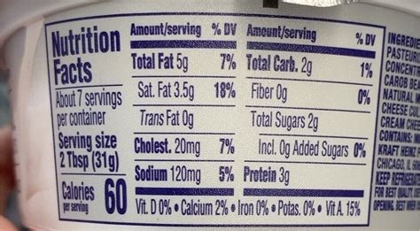 1 3 Les Fat Cream Cheese Nutrition Label Philadelphia Reduced Fat