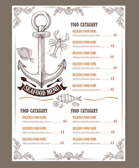 Premium Vector Seafood Restaurant Menu Template Design