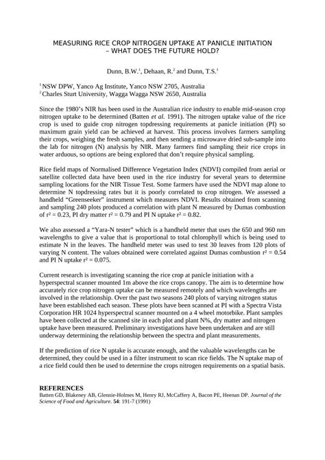 Pdf Measuring Rice Crop Nitrogen Uptake At Panicle Initiation What