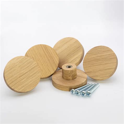 Pack Of 5 Round Oak Knobs For Cabinet Doors And Drawer Pulls Dia 50mm