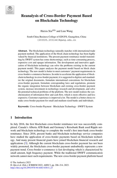 Pdf Reanalysis Of Cross Border Payment Based On Blockchain Technology