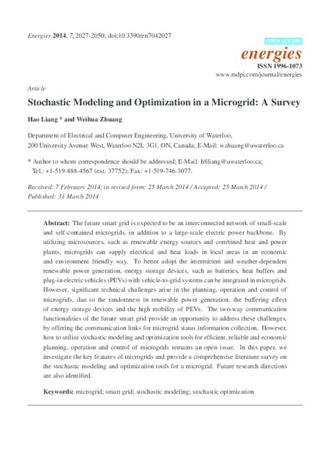 Pdf Stochastic Modeling And Optimization In A Microgrid A Survey