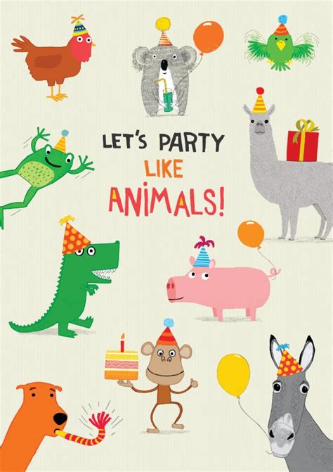 Cute Birthday Card Party Like Animals Thortful