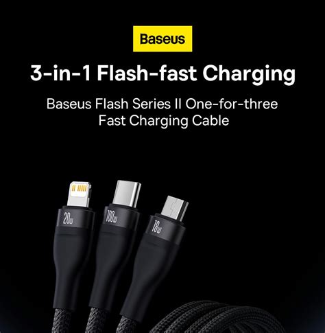 Baseus 3 In 1 Type C Cable Pd 100w Fast Charging Date Cable For Iphone