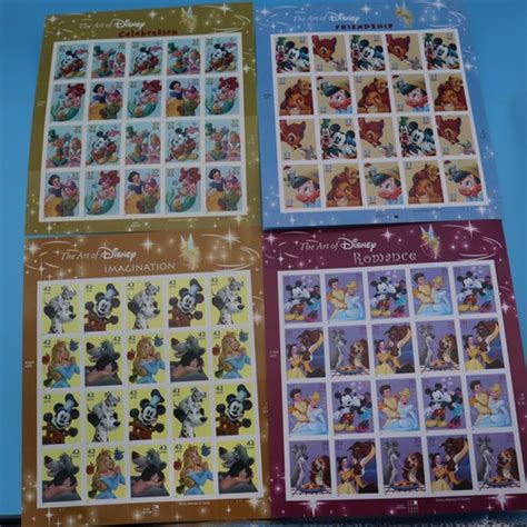 The Art Of Disney Usps Collection 4 Different Full Sheets Of Stamps