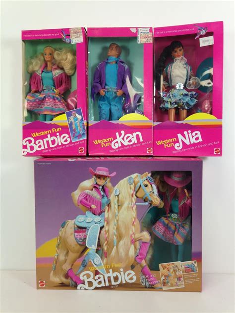 Lot 4 Nrfb Vintage Western Fun Barbie And Friends Including