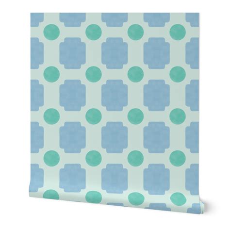 Square Blue Block Green Circles Wallpaper Spoonflower