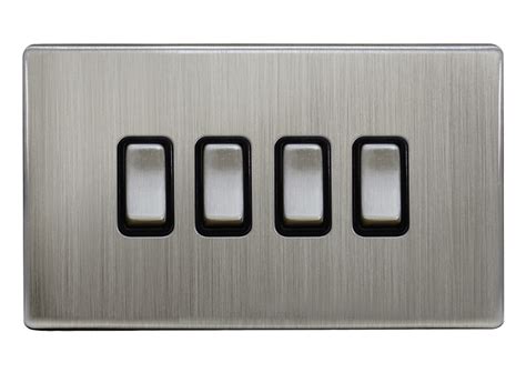 Brushed Chrome Light Switch 4 Gang 2 Way Wall Switch N308dme
