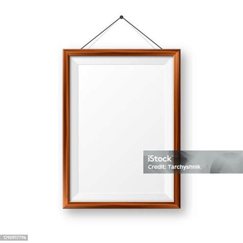 벽 빈 나무 그림 프레임에 매달려 현실적인 현대 포스터 모형 나무의 질감빈 사진 프레임 아트 갤러리 벡터 일러스트레이션 프레임에 대한 스톡 벡터 아트 및 기타 이미지