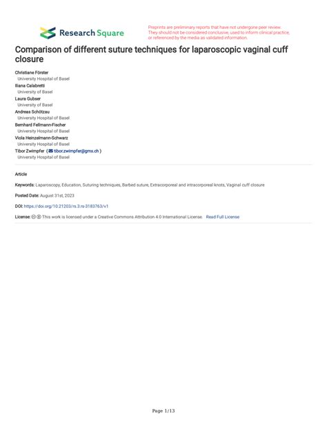Pdf Comparison Of Different Suture Techniques For Laparoscopic