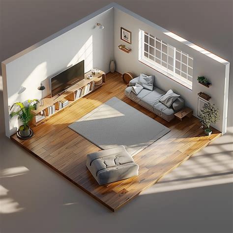Premium Vector 3d Room Render Isometric View Wood Floor