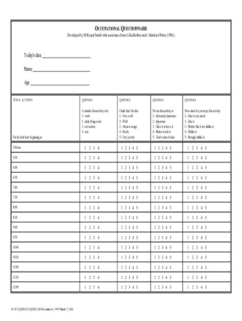 Occupational Questionnaire Form Fill Online Printable Fillable