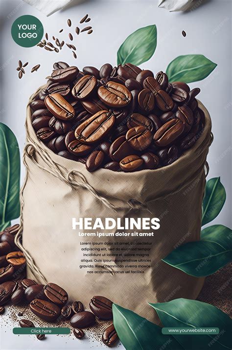 Premium Psd Flyer Design With Bag Of Coffee Beans Illustration