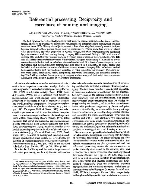 Pdf Referential Processing Reciprocity And Correlates Of Naming And