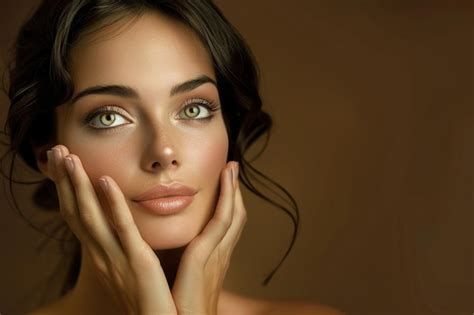 Perfect Skin Woman Touching Face Premium Ai Generated Image
