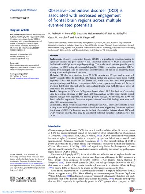 Pdf Obsessive Compulsive Disorder Ocd Is Associated With Increased Engagement Of Frontal