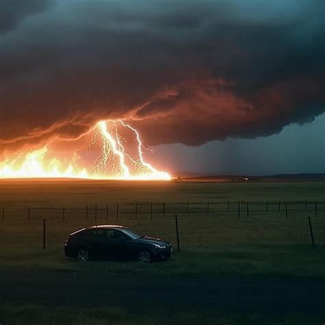 Premium Ai Image Lightning Struck A Field The Grass Caught Fire A Car