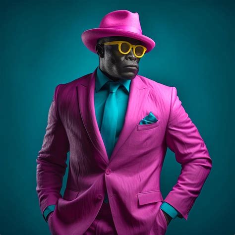 Premium Ai Image A Dapper Cyan Gorilla Yellow 3 Piece Suit Vantablack