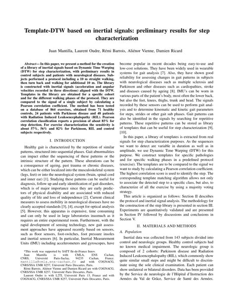 Pdf Template Dtw Based On Inertial Signals Preliminary Results For