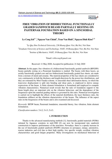 Pdf Free Vibration Of Bidirectional Functionally Graded Sandwich Beams Partially Resting On