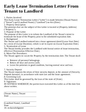 Early Lease Termination Letter From Tenant To Landlord Blank Fillable