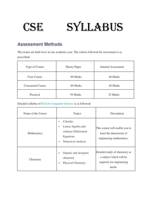 Cse Syllabus Assessment Methods Pdf Computer Science Physics