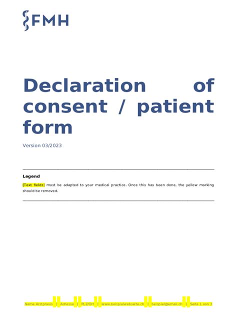 Declaration Of Consent Patient Doc Template Pdffiller