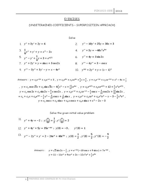 Exercise 10 Undetermined Coefficients Superposition Approach Pdf