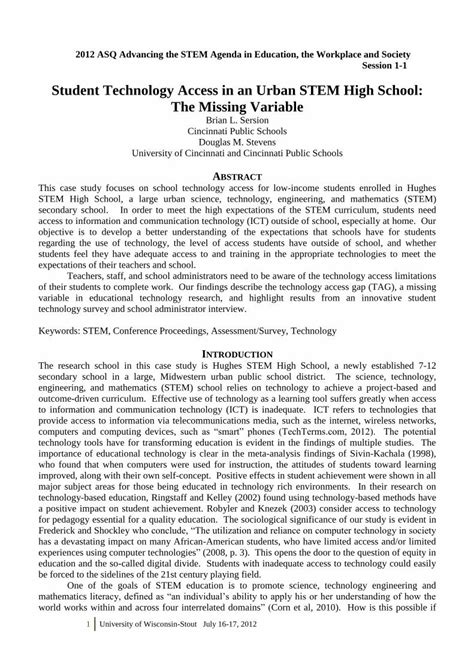 Pdf Student Technology Access In An Urban Stem High