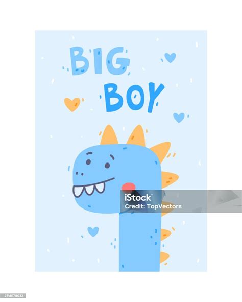 귀여운 파란 아이 포스터 와 공룡 로 보육원 인쇄 디자인 벡터 일러스트 가정의 방에 대한 스톡 벡터 아트 및 기타 이미지