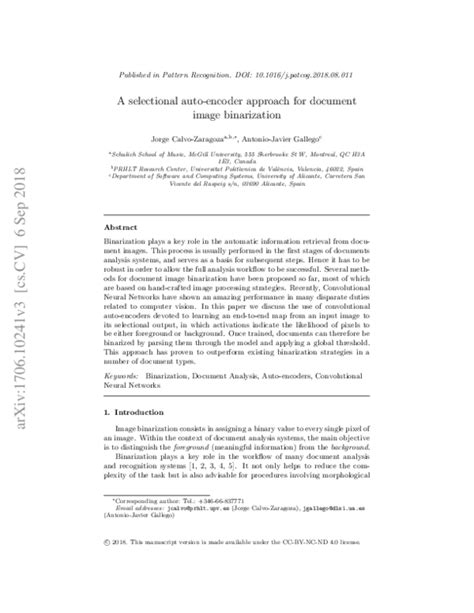 Pdf A Selectional Auto Encoder Approach For Document Image Binarization