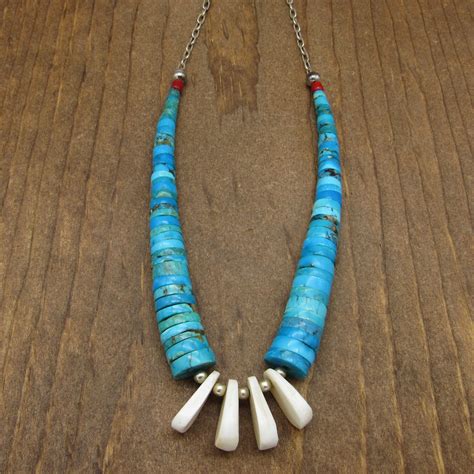 Tapered Turquoise Heishi And Shell Jacla Necklace Macs Indian Jewelry