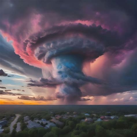 Ia Mesmerizing Scene Of Colored Clouds And Tornadoes Premium Ai Generated Image