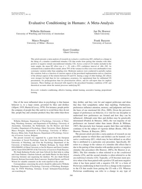 Pdf Evaluative Conditioning In Humans A Meta Analysis