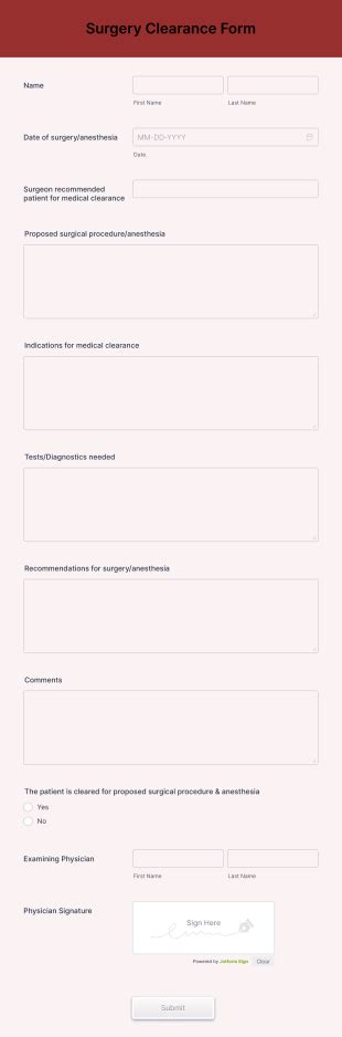 Surgery Clearance Form Template Jotform