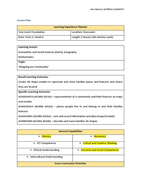 Learning Experience Planner Lesson Plan Pdf Applied Psychology