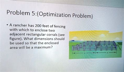 Solved Problem 5 Optimization Problem A Rancher Has 200 Feet Of