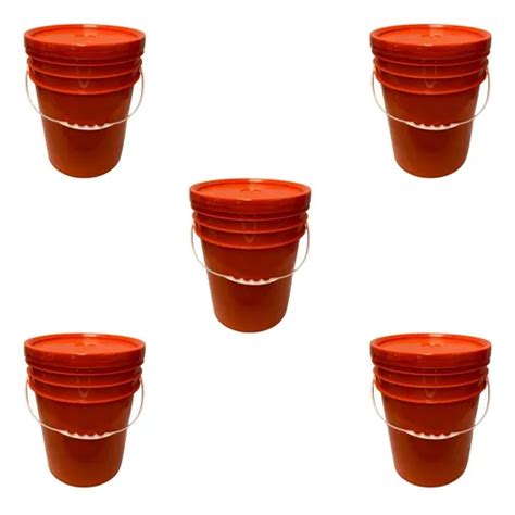Balde Plastico 20 Litros Con Tapa Para Alimento X 5 Unidades Naranja