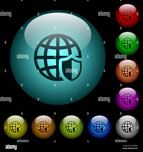 Internet Security Icons In Color Illuminated Spherical Glass Buttons On