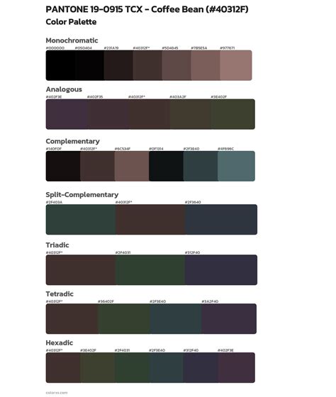 Pantone 19 0915 Tcx Coffee Bean Color Palettes