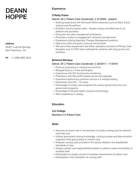 Patient Care Coordinator Resume Samples Velvet Jobs