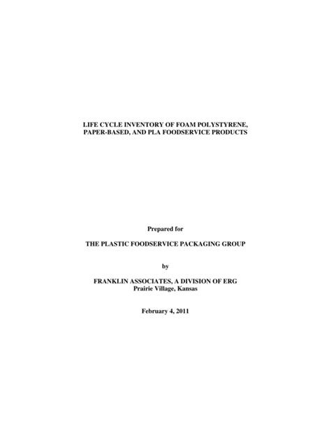 Life Cycle Inventory Of Foam Polystyrene