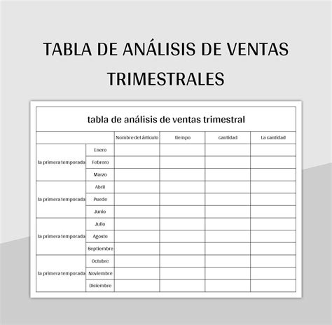 Plantilla De Formato Excel Tabla De Análisis De Ventas Trimestrales Y