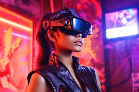 Premium Ai Image Stylized Portrait Of A Woman Wearing A Vr Headset